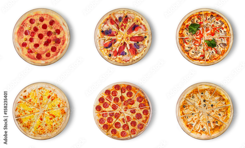 Six different pizza set for menu. Italian food traditional cuisine ...