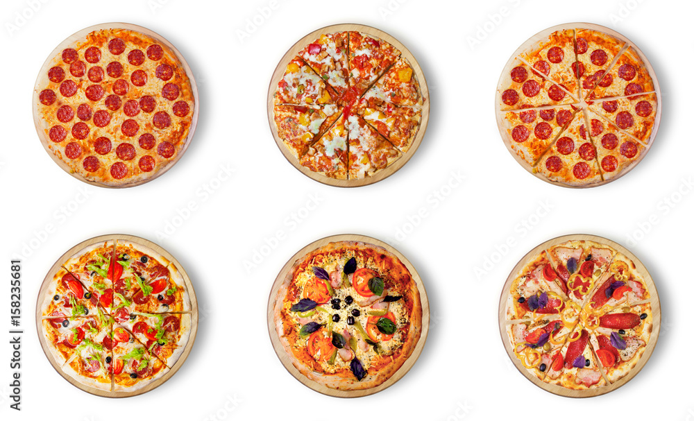 Six different pizza set for menu. Italian food traditional cuisine ...