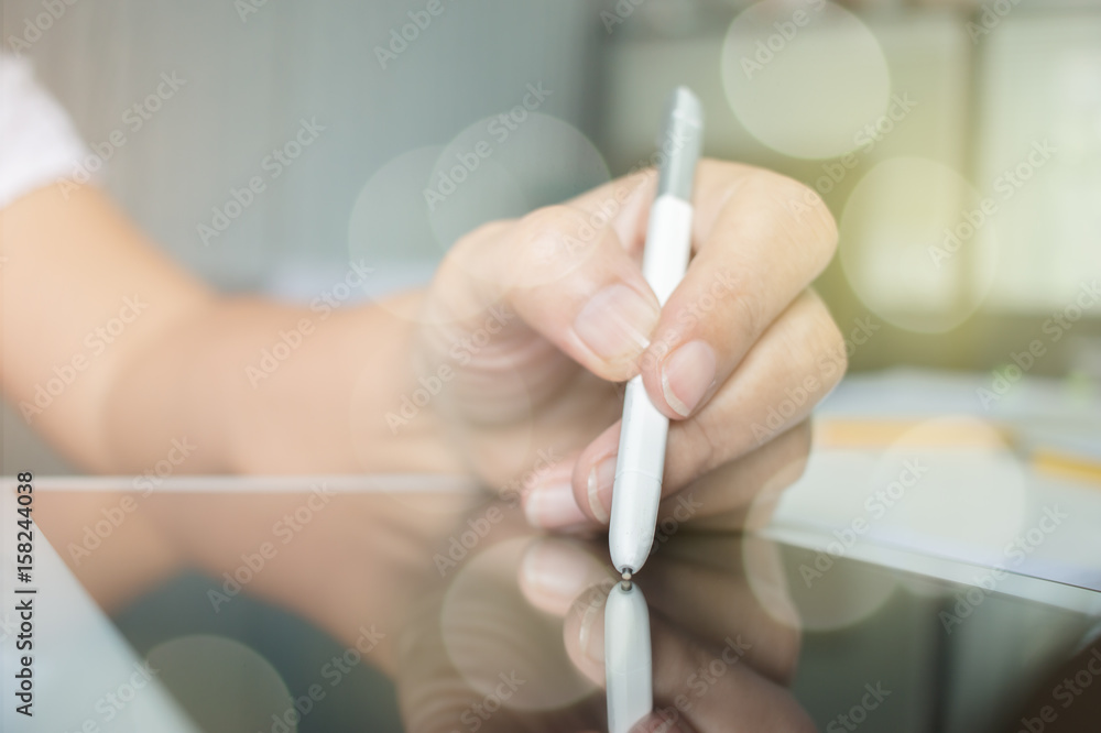 business artist using smart-pen for drawing on screen device tablet ...
