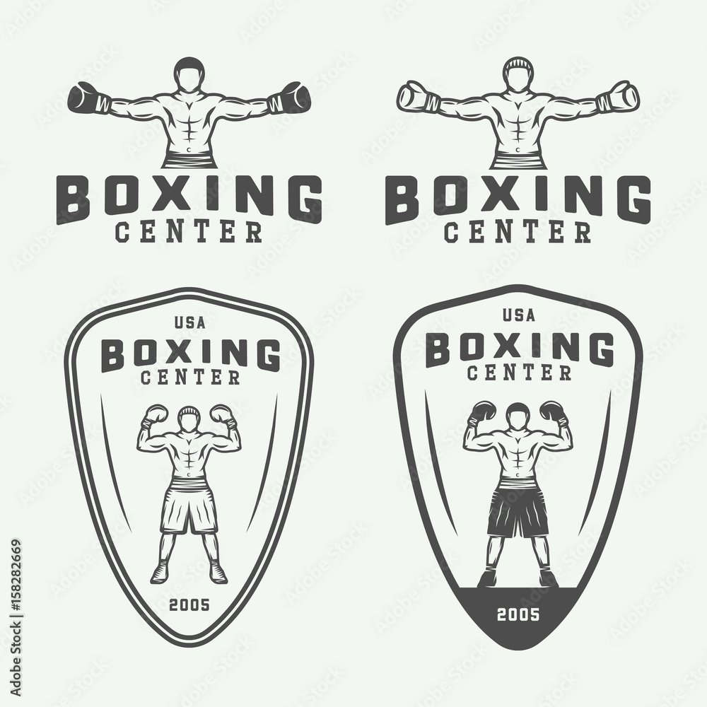 Boxing and martial arts logo badges and labels in vintage style. Vector ...