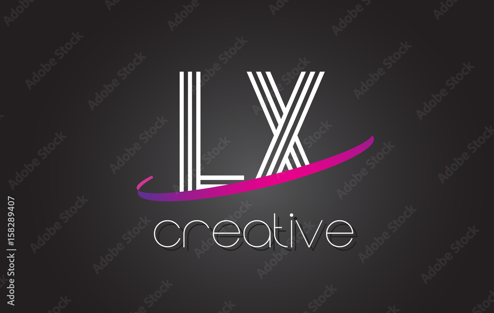 LX L X Letter Logo with Lines Design And Purple Swoosh. Stock Vector ...