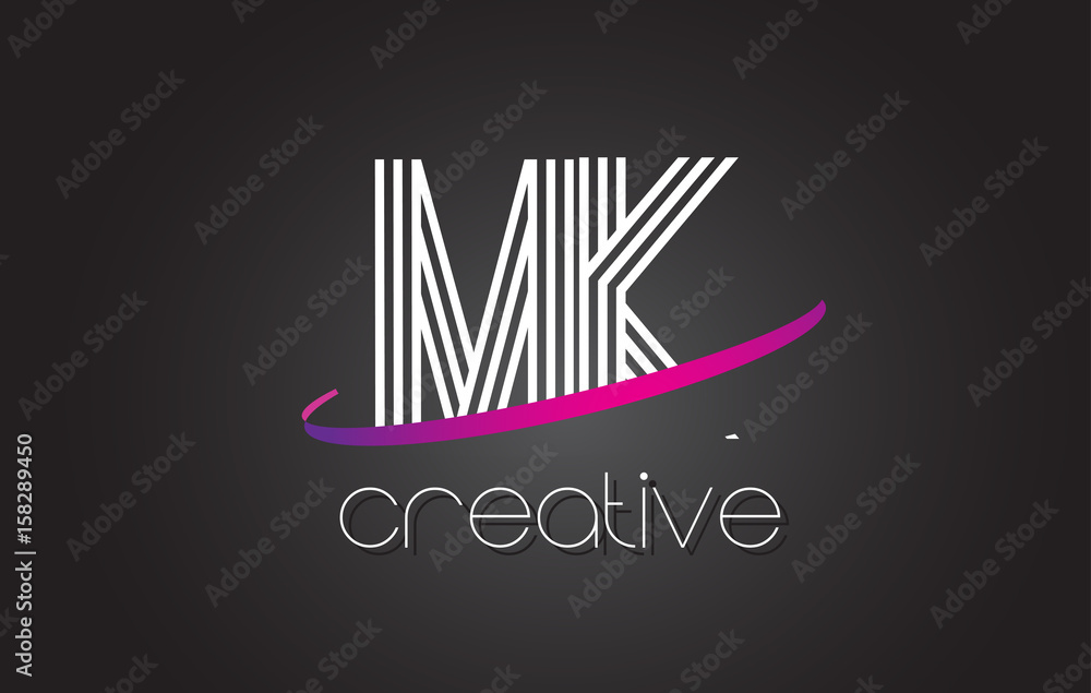 MK M K Letter Logo with Lines Design And Purple Swoosh. Stock Vector ...
