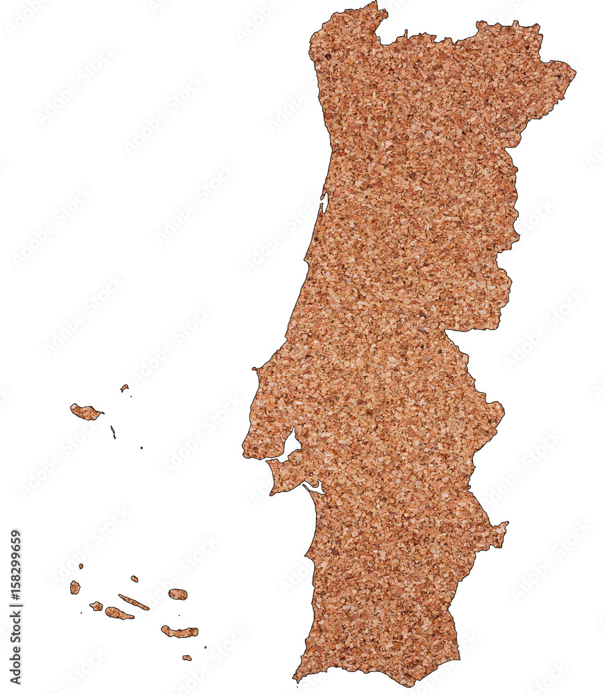 Map of Portugal on the cork. Contours of Portugal. Isolated objects ...