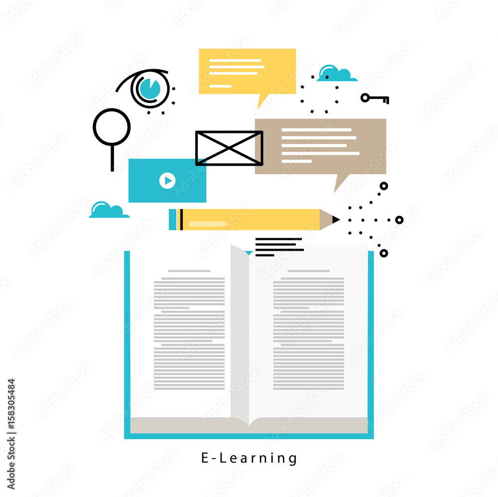 E-learning, online education flat vector illustration design. Distance ...