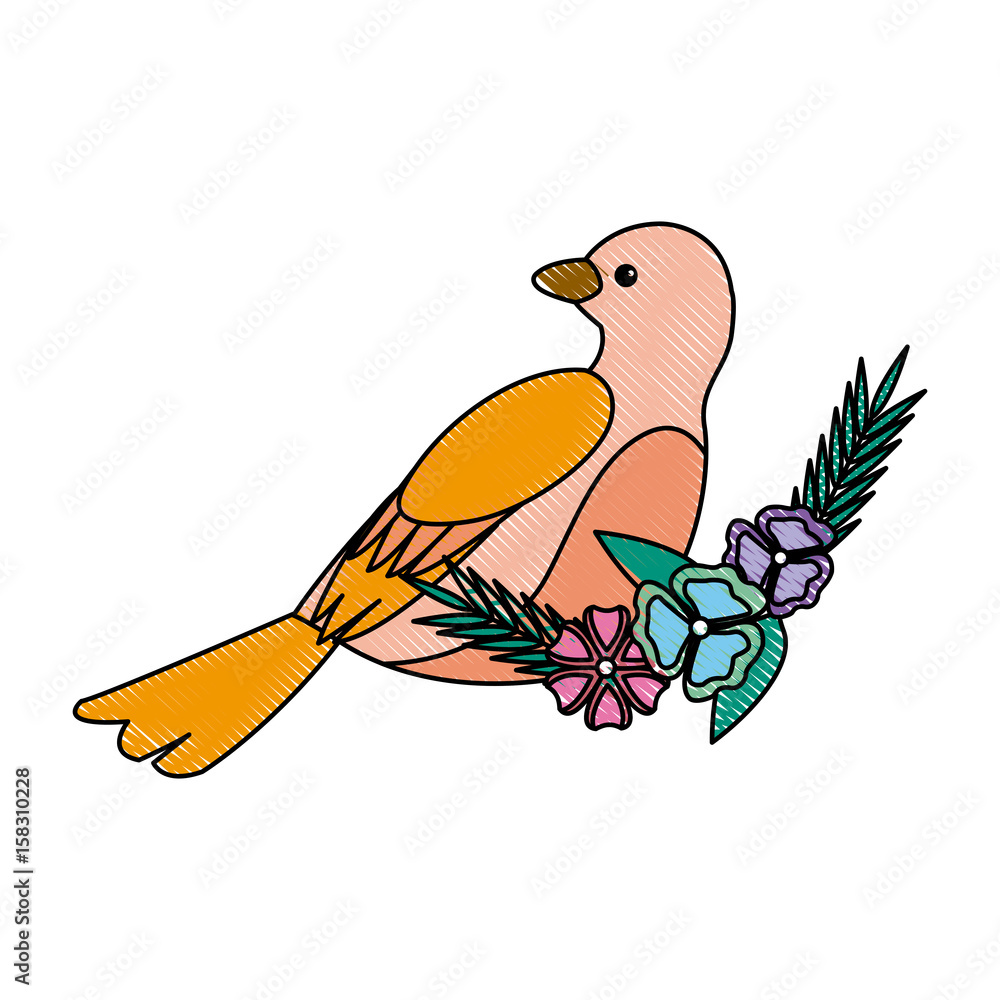 cute cartoon bird flowers spring natural cartoon vector illustration ...