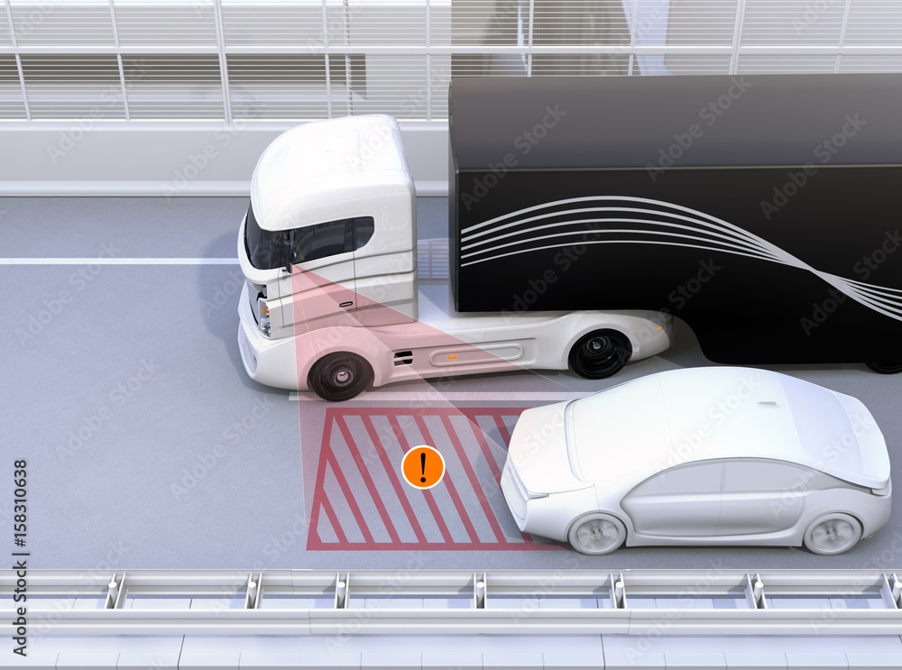 Side view assist system avoid car accident when changing lane. Concept ...