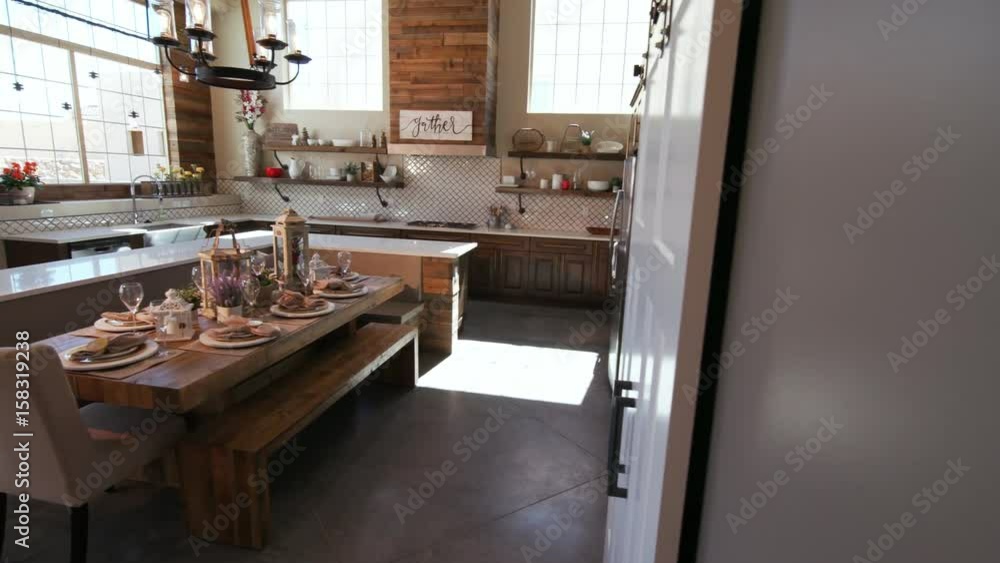Revealing Modern Kitchen Scene from Behind a Wall. a modern rustic ...