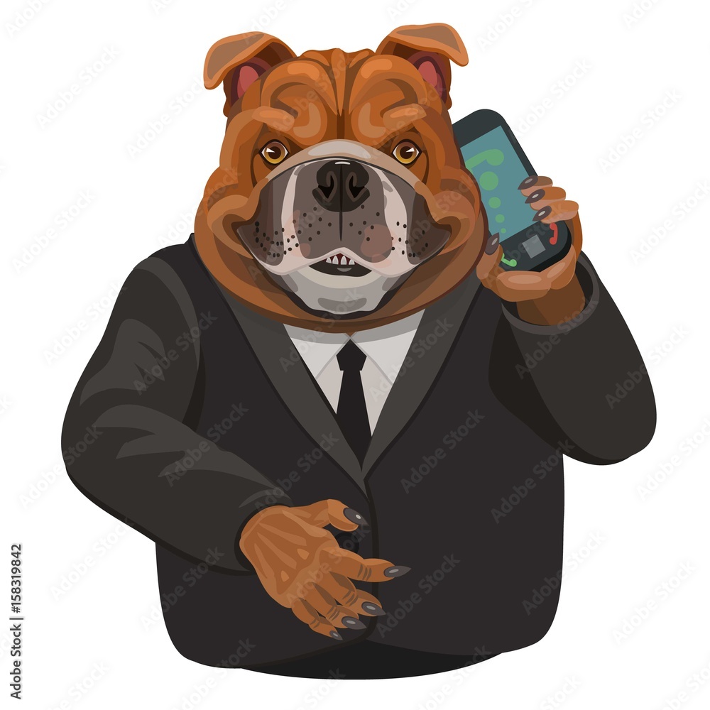 Dog bulldog talking on a cell phone/ Dog bulldog talking on a cell ...