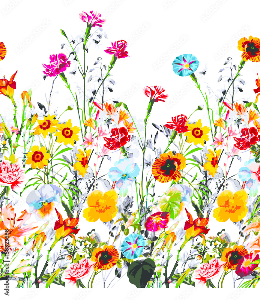 Bright floral border on light background Stock Vector | Adobe Stock