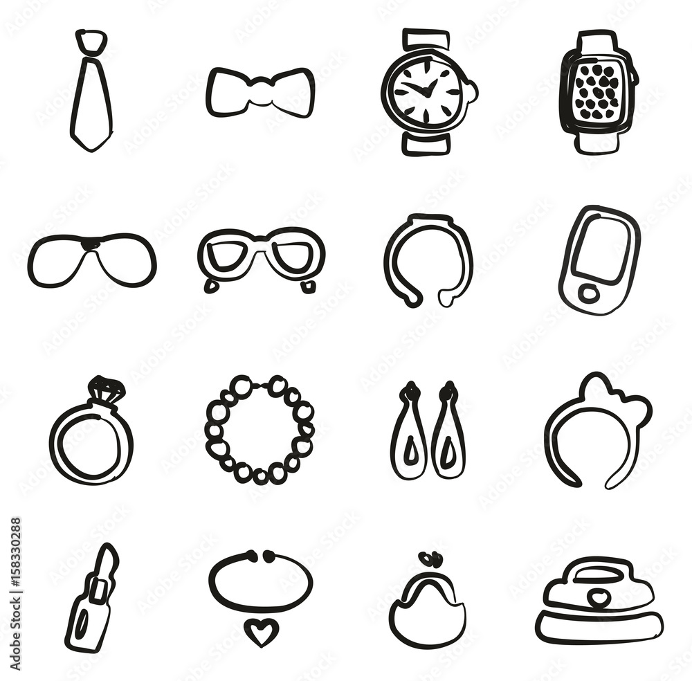 Accessories Icons Freehand Stock Vector | Adobe Stock