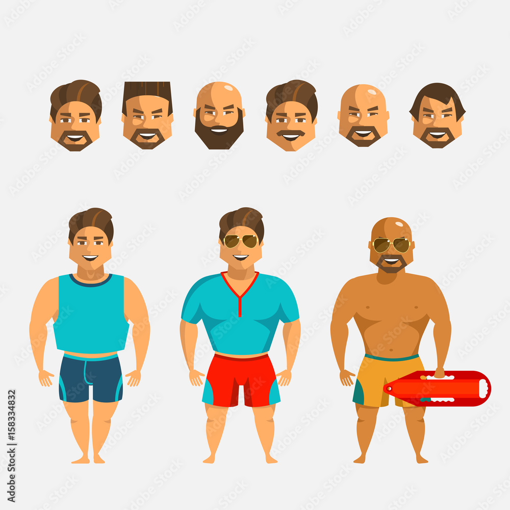 Man character creation set. Icons with different types of faces and ...