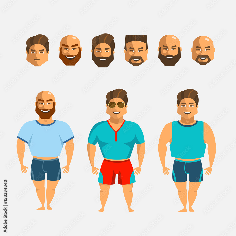 Man character creation set. Icons with different types of faces, hair mustaches and beards style ...