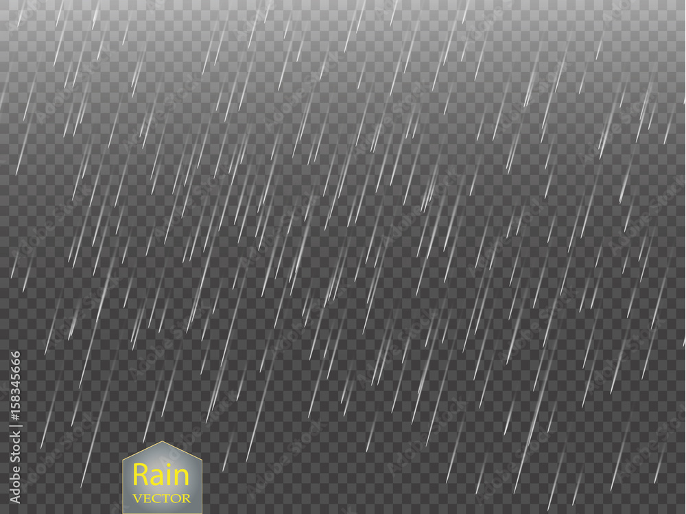 Rain transparent vector background. Falling water drops texture.Nature ...