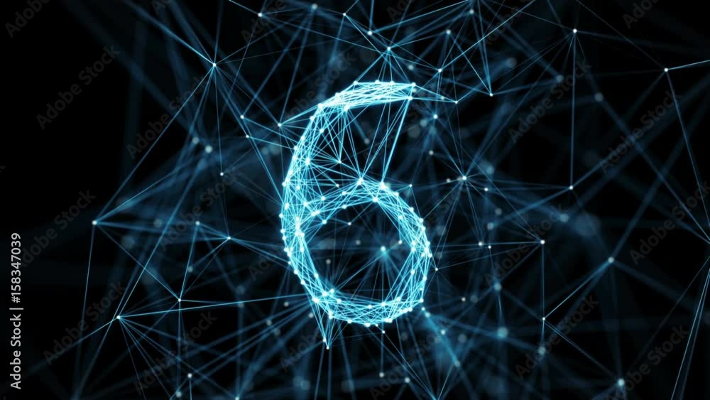 Abstract digital nodes and connection paths form a countdown. The numbers are transformed one ...