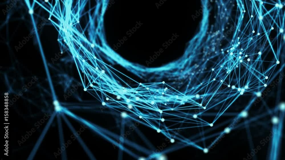 A Digital Plexus Tunnel, made of digital nodes and connection paths transferring information ...