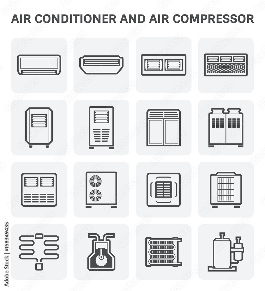 Vector icon of air conditioner and air compressor part of hvac system ...
