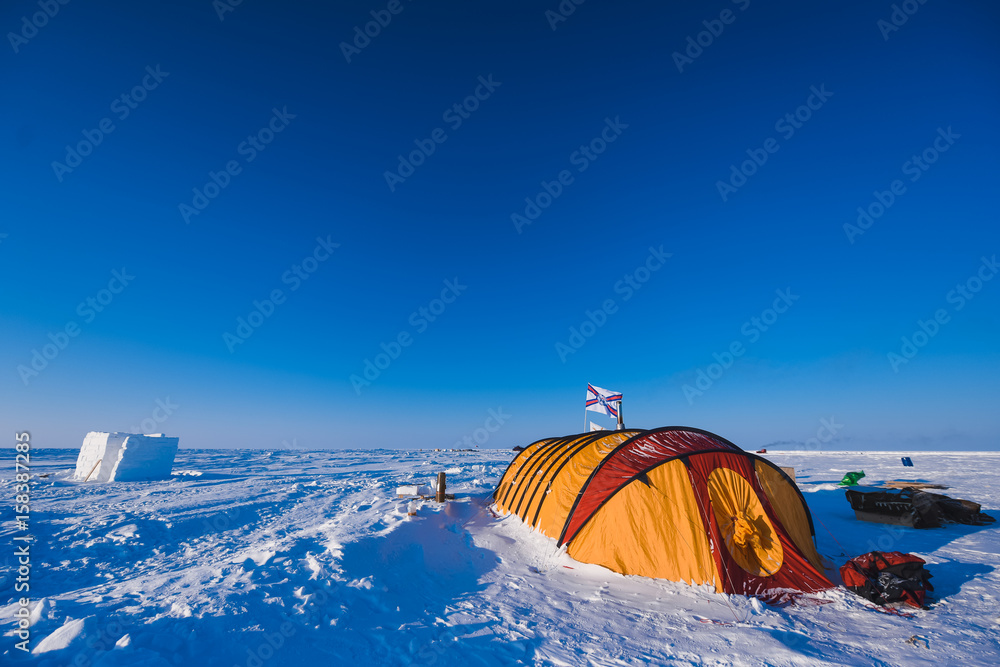 Camp Barneo at the north pole snow plain snow cube pattern snowflakes ...