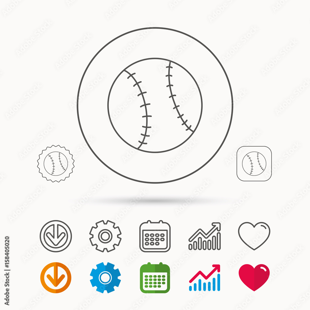 Baseball equipment icon. Sport ball sign. Team game symbol. Calendar ...