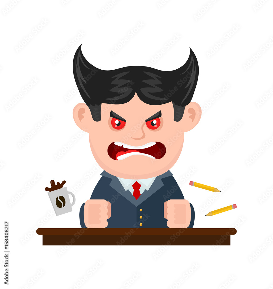 Angry scary scream boss businessman. Vector flat cartoon character ...