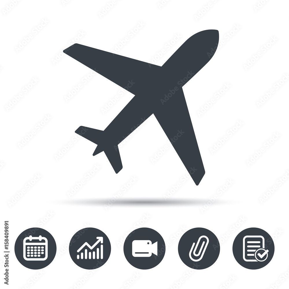 Plane icon. Flight transport symbol. Calendar, chart and checklist ...