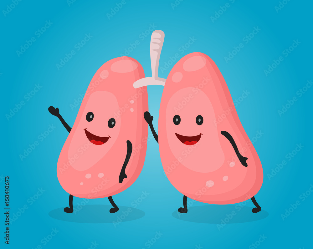 Happy fun cute lungs. Vector flat cartoon character illustration design ...