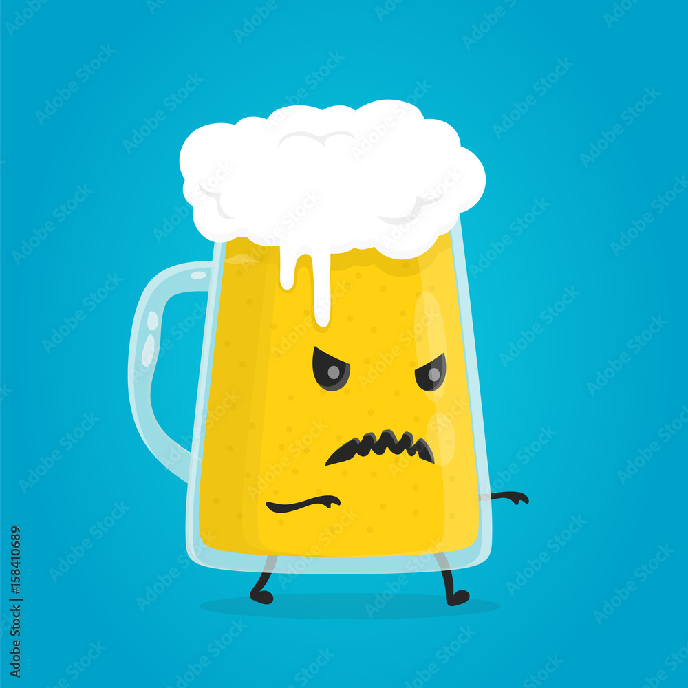 Zombie glass of beer. Angry, evil, alcohol addiction concept. Vector ...