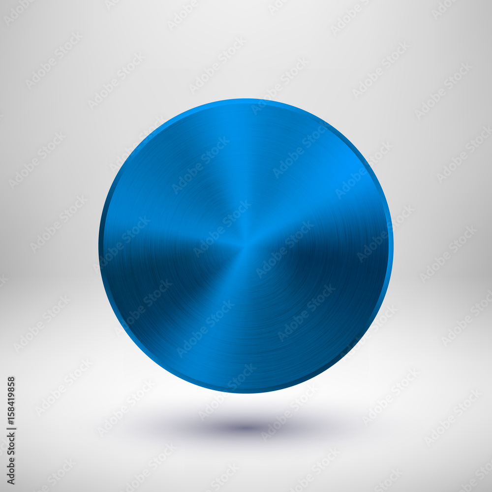 Blue metal circle badge, blank button template with metallic texture ...