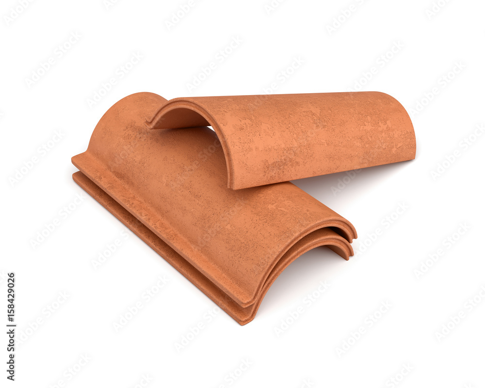 3d rendering of a small group roof tile lying in front view isolated on ...