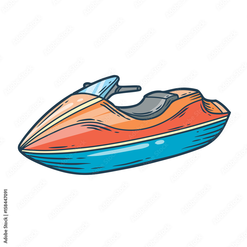 Water bike, scooter hand drawn engraving sketch vector summer voyage ...