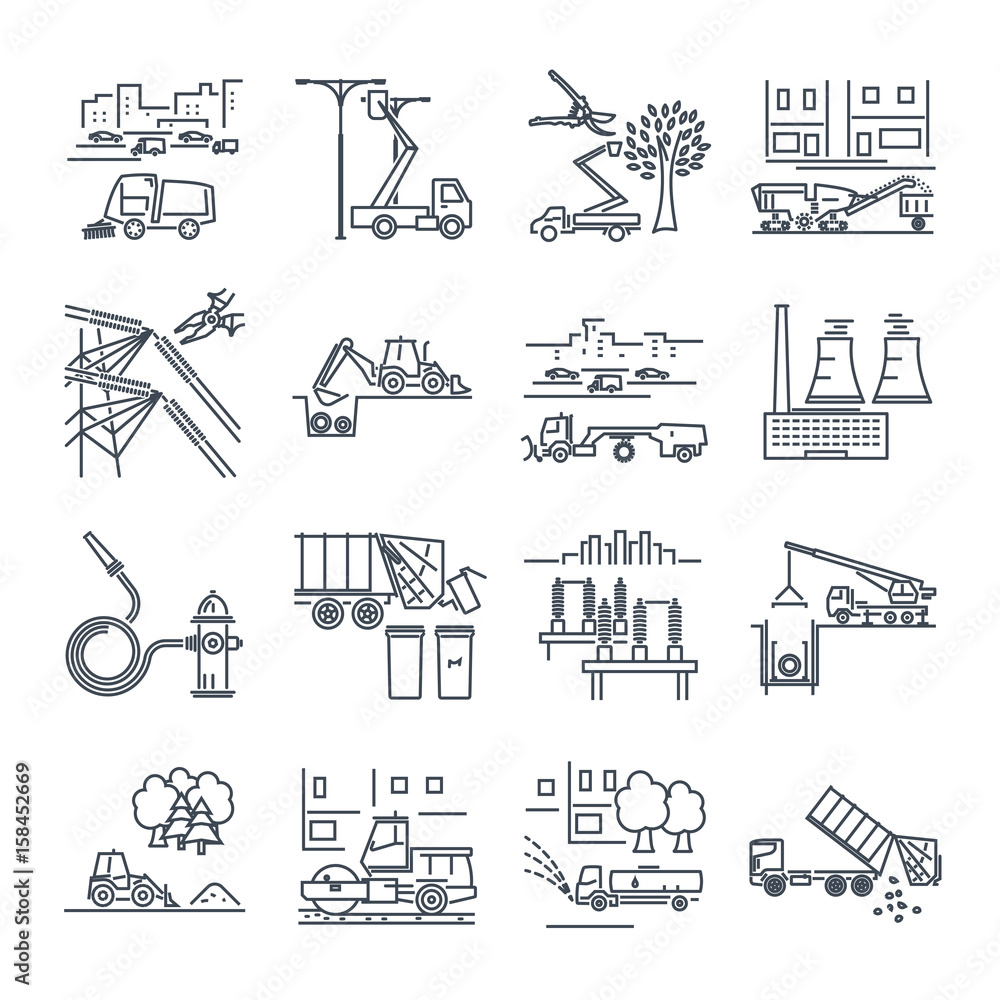 set of thin line icons public utility, construction, installation ...