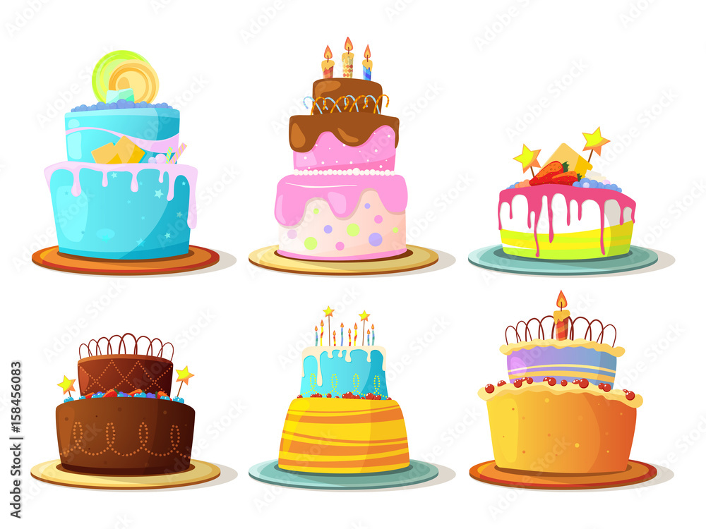 Cartoon cream cakes set isolate on white background. Vector ...