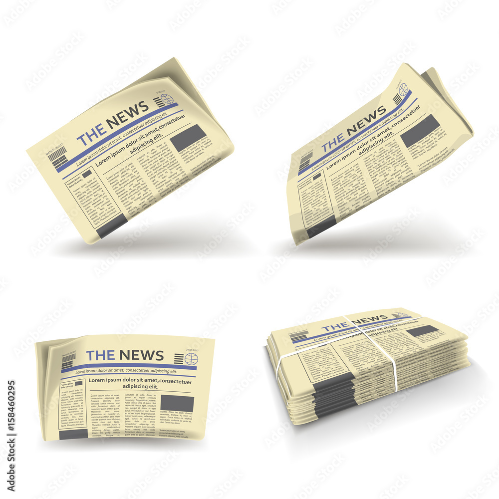 Newspaper folded, open and stack vector isolated icons Stock Vector ...