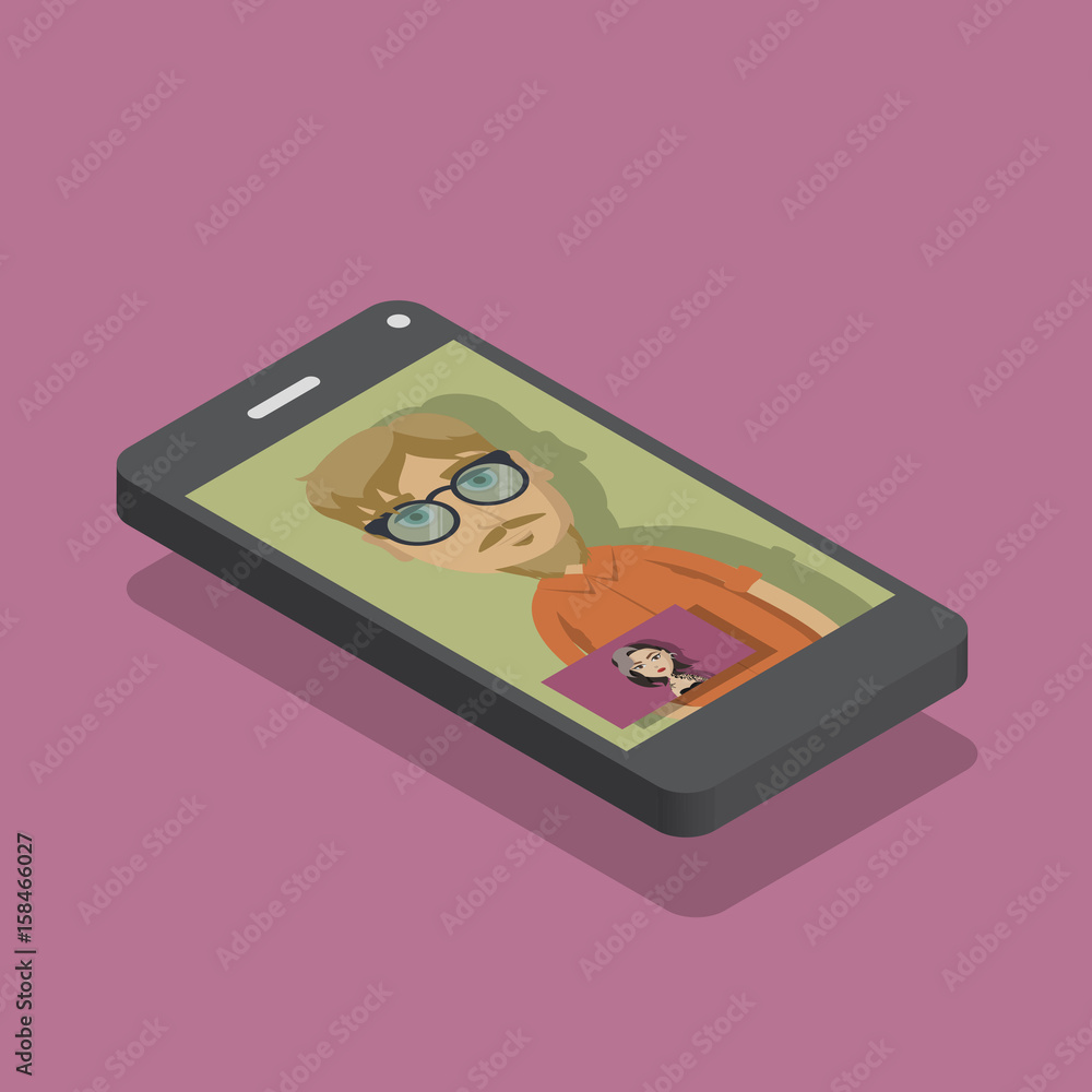 Smart phone making a video call. Modern flat draw. Stock Vector | Adobe ...