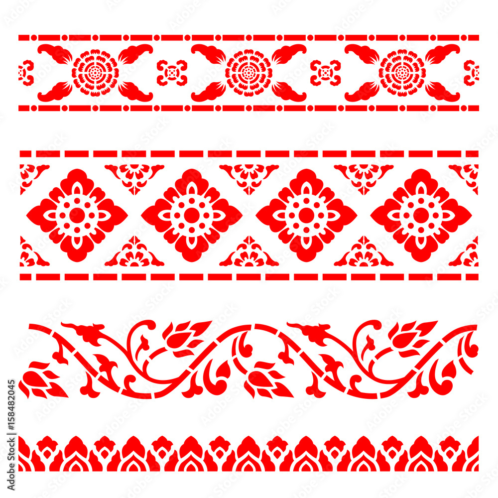 Line border pattern Asian traditional art Design Vector, Thai ...