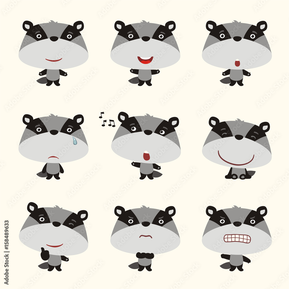 Set funny badger in different poses. Collection isolated badger in ...
