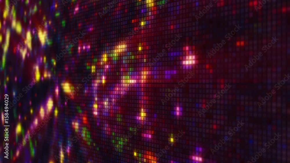 Fireworks on pixelated LED panel. Abstract motion background. Computer ...