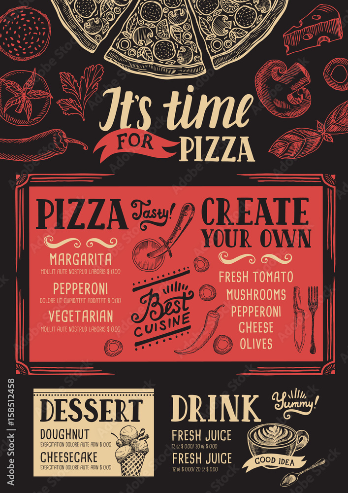 Pizza menu restaurant, food template. Stock Vector | Adobe Stock