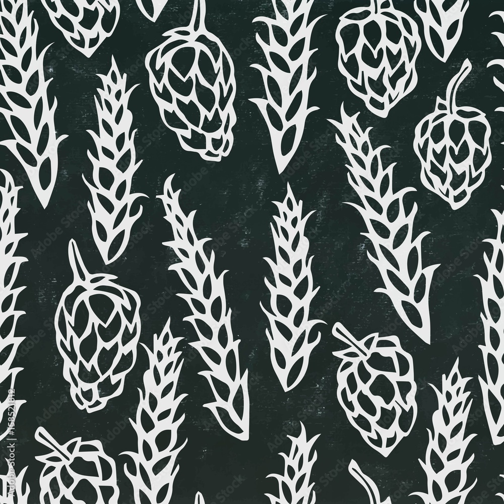 Seamless with Hop and Malt. Beer Pattern. Isolated Isolated on a Black ...