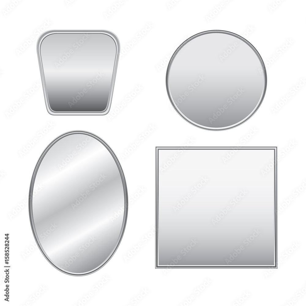 Vector realistic mirrors silver set with reflection. Mirror frames or ...