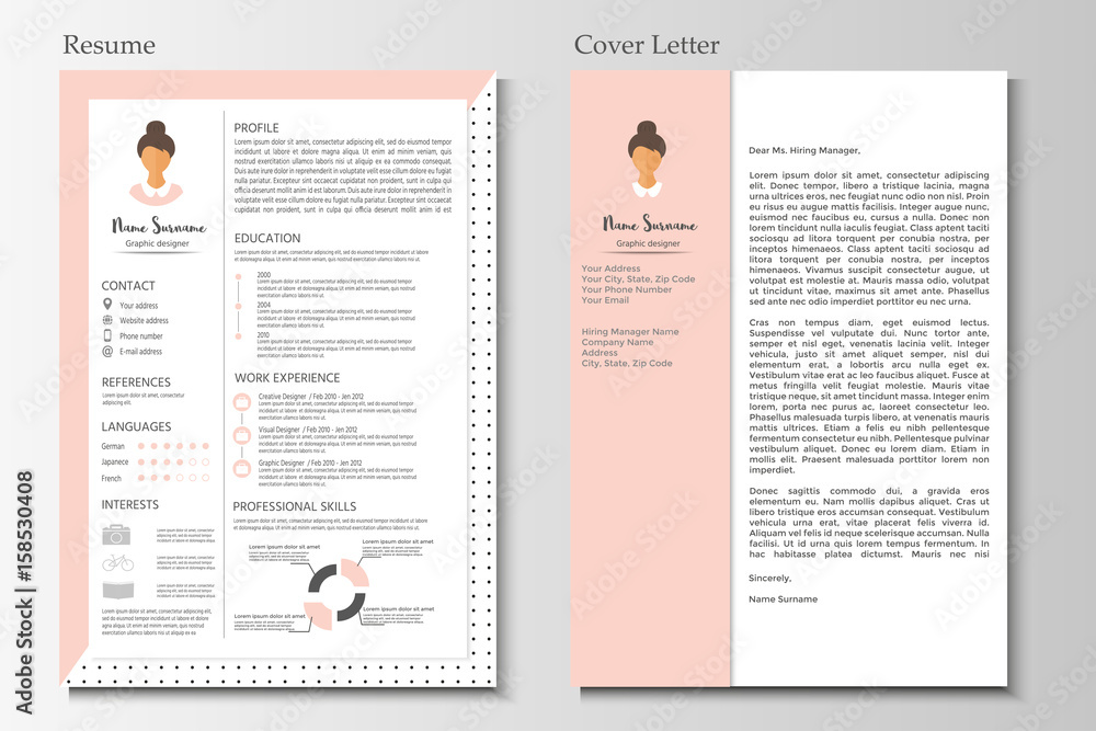 Feminine resume with infographic design. Stylish CV set for women ...