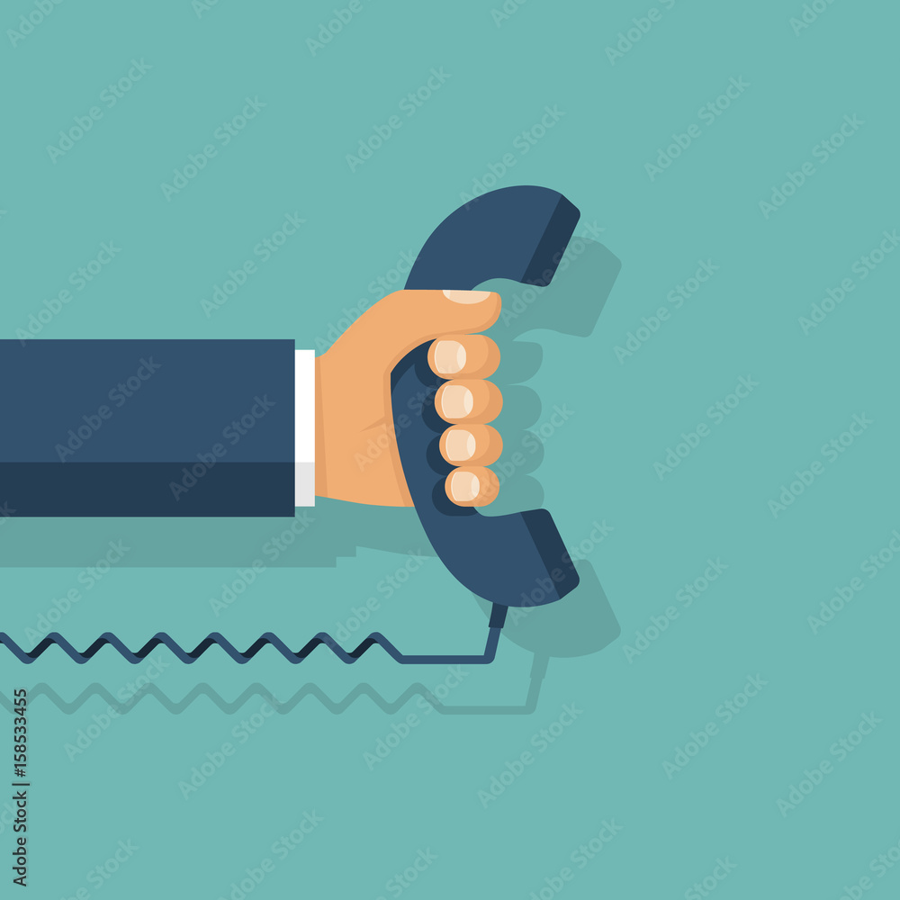 Handset in hand. Holding telephone. Old classic phone. Vector ...
