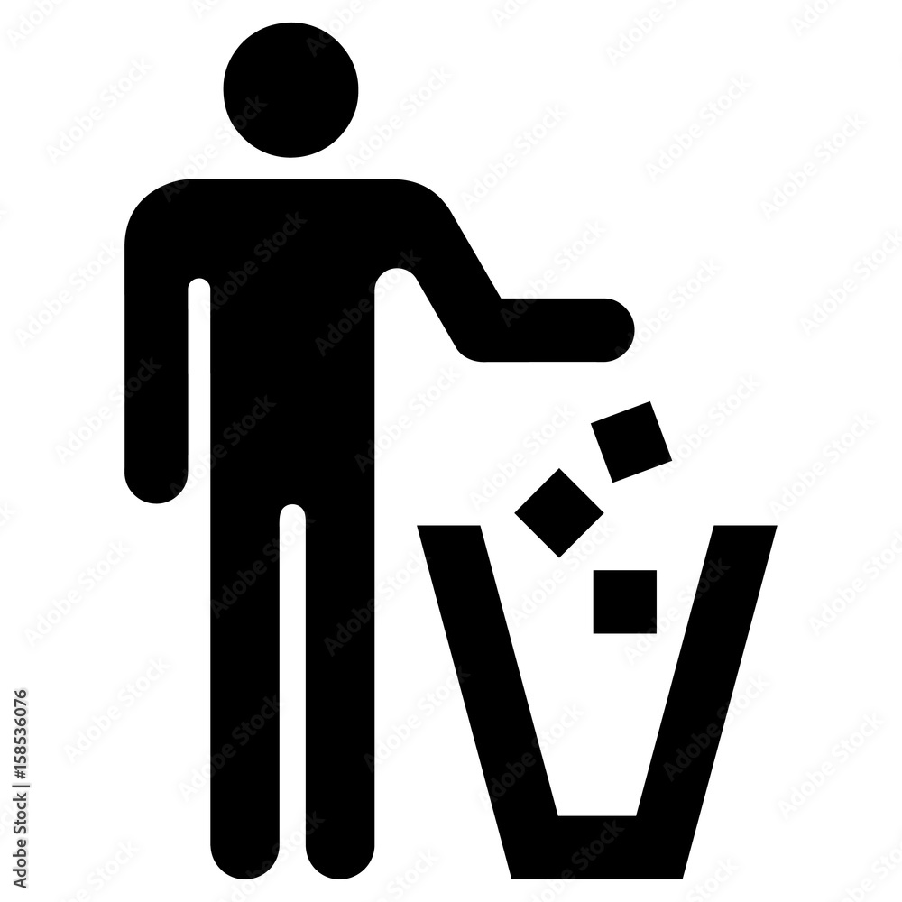Vetor de Icon pictogram of a person throwing garbage in the correct ...