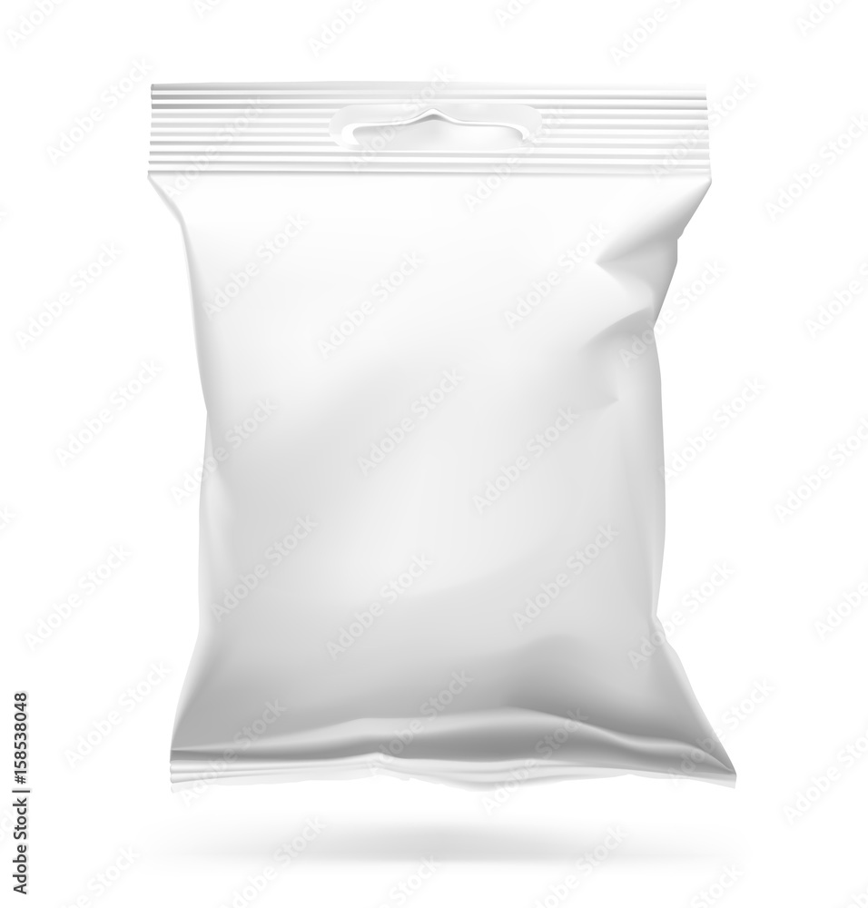 Mockup of food snack pillow bag on white background. Vector ...