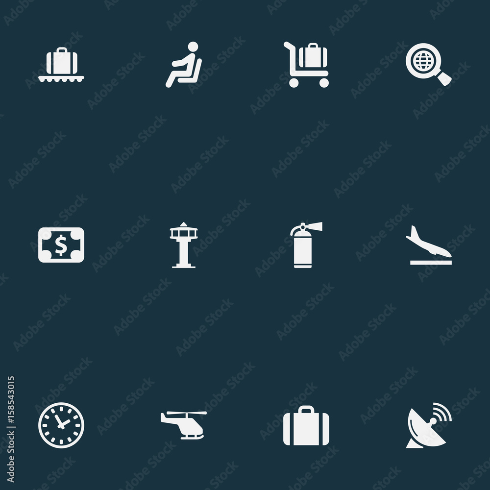Vector Illustration Set Of Simple Plane Icons. Elements Seat, Baggage ...