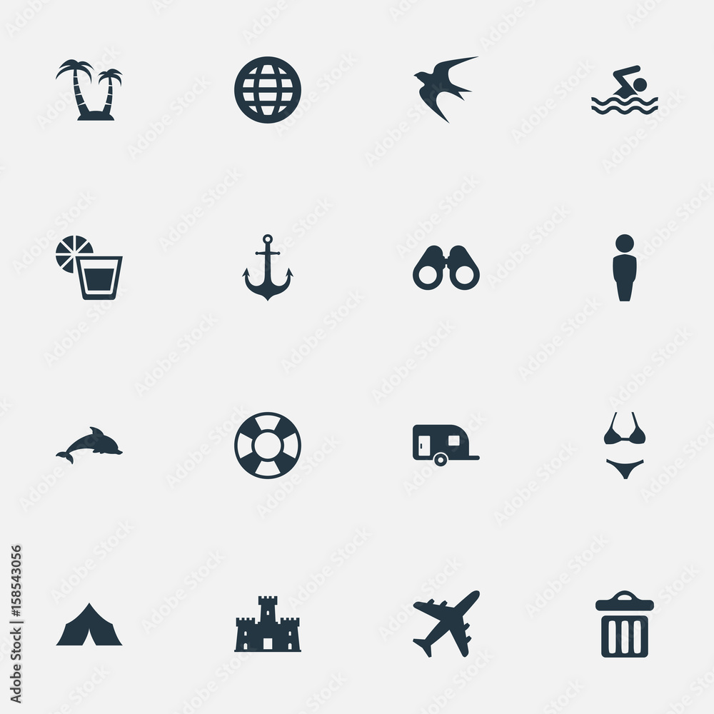 Vector Illustration Set Of Simple Beach Icons. Elements Ship Stop ...