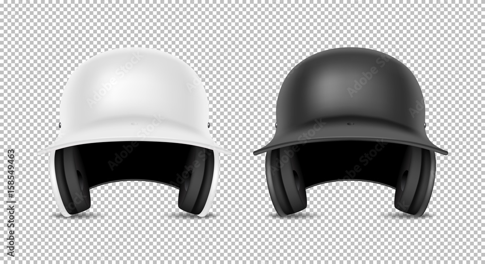 Realistic classic baseball helmet set - black and white color. Isolated ...