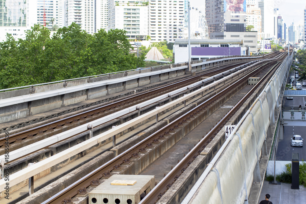 Elevated rail road of urban public transit system. Skytrain. Stock ...