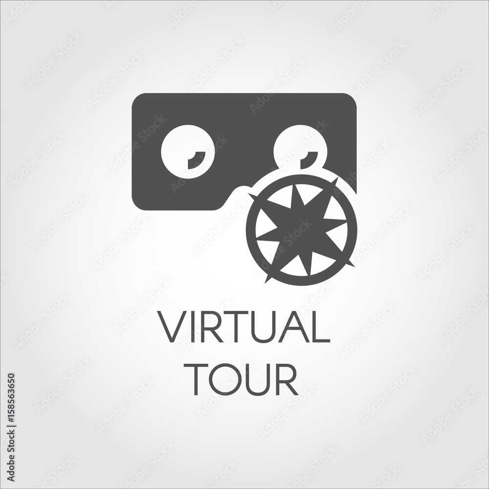 Black icon of virtual tour in flat style. Concept of virtual reality ...