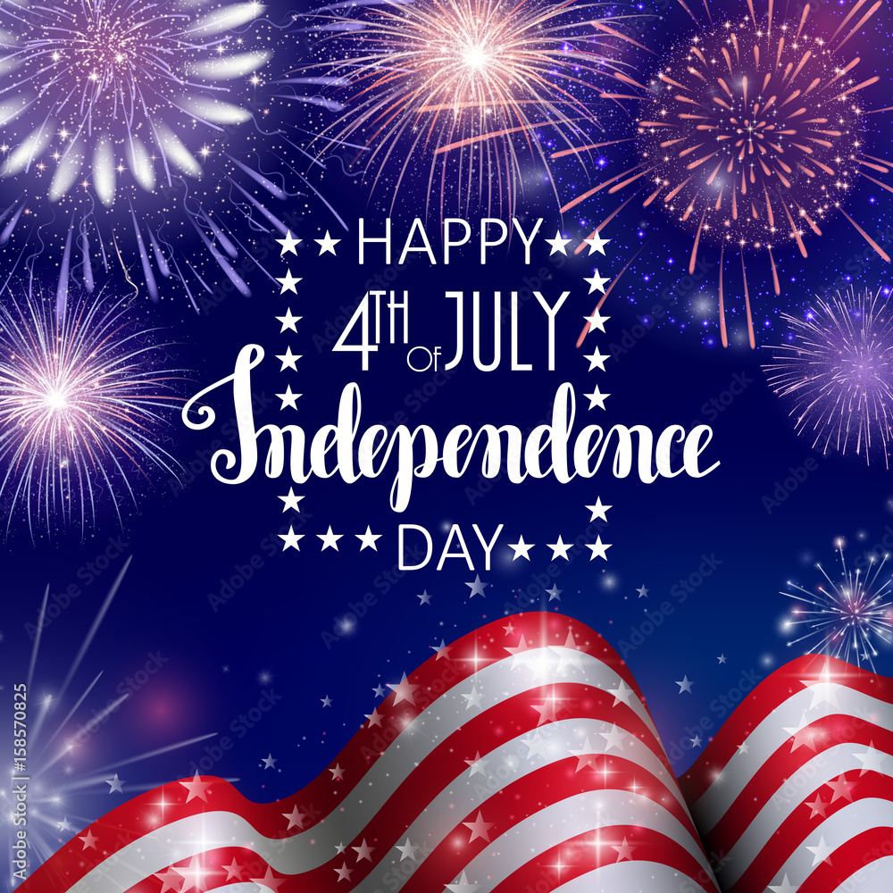 4th of July, American Independence Day celebration background with fire ...