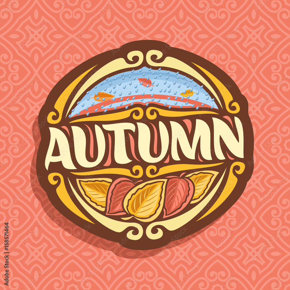 Vector logo for Autumn season: oval icon with falling drops of rain on ...